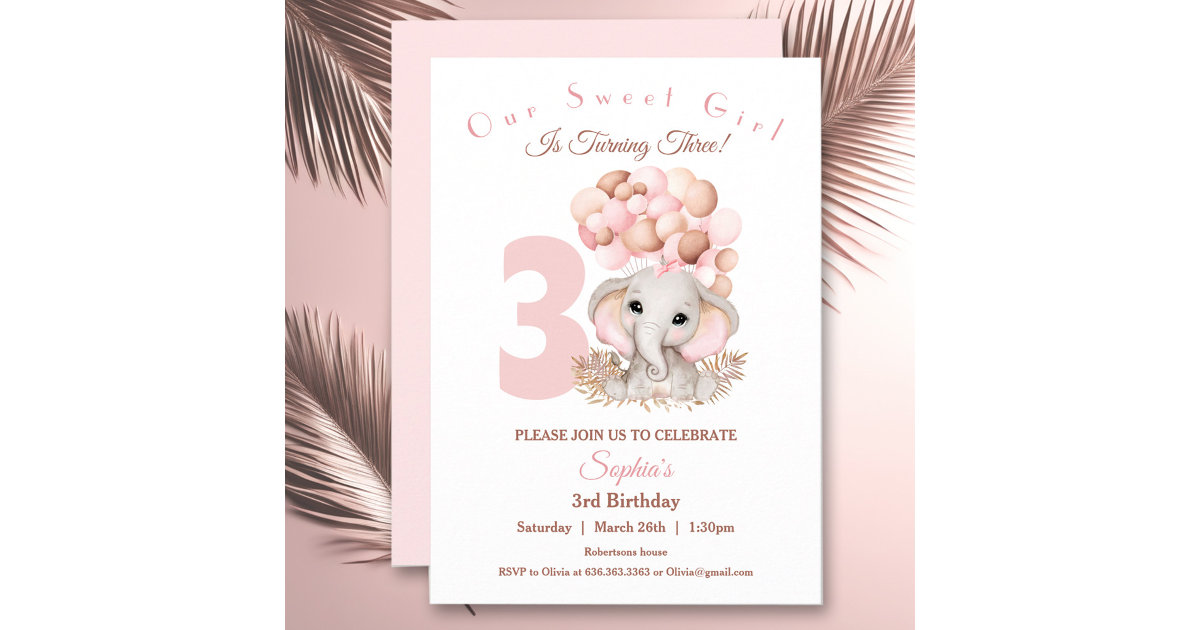Birthday Girl Invitation Cute Pink Elephant | Zazzle