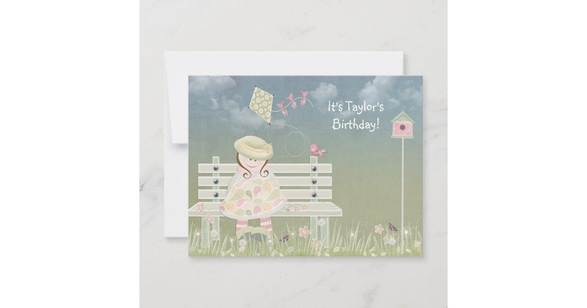 Birthday Girl on bench Invitation | Zazzle