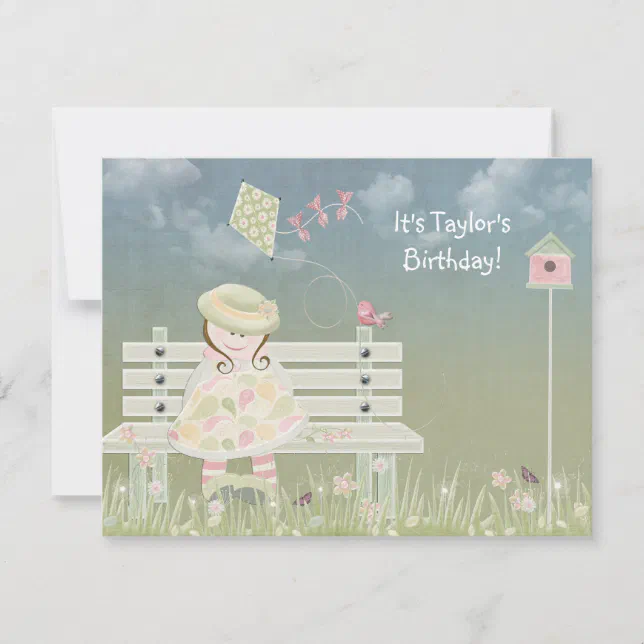 Birthday Girl on bench Invitation | Zazzle
