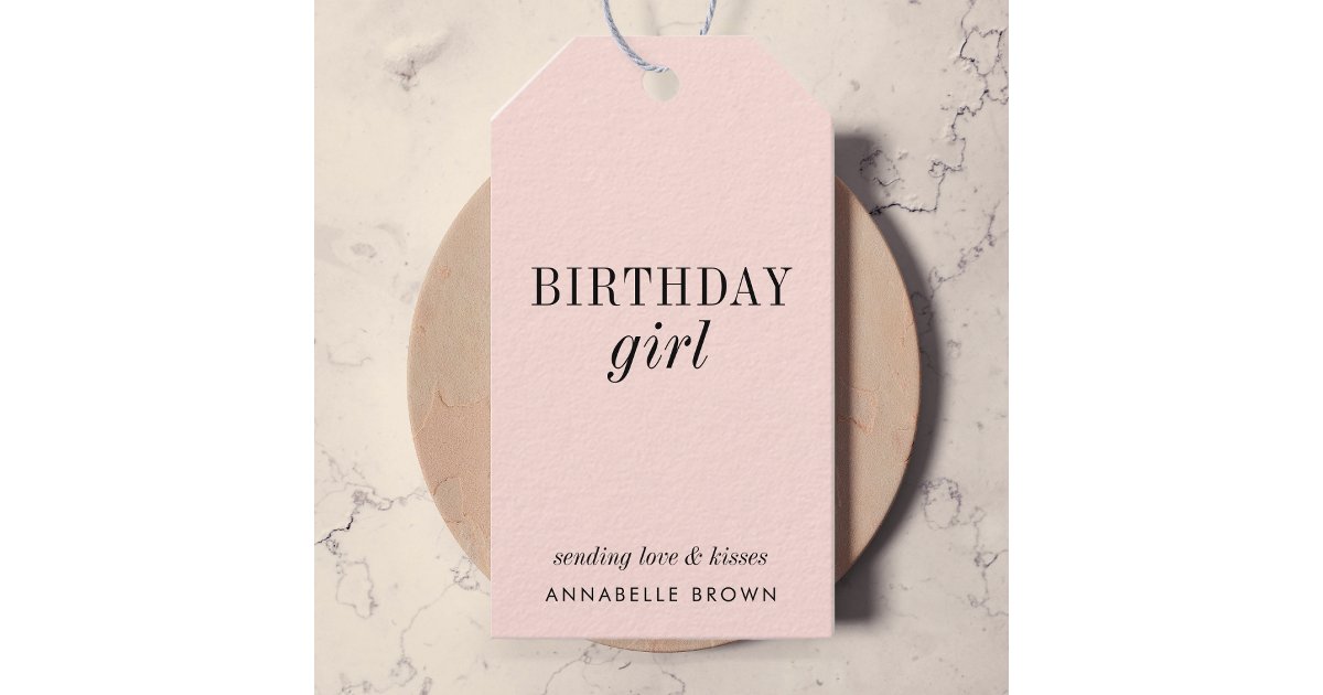 Birthday Girl | Simple Blush Pink Feminine Girly Gift Tags | Zazzle
