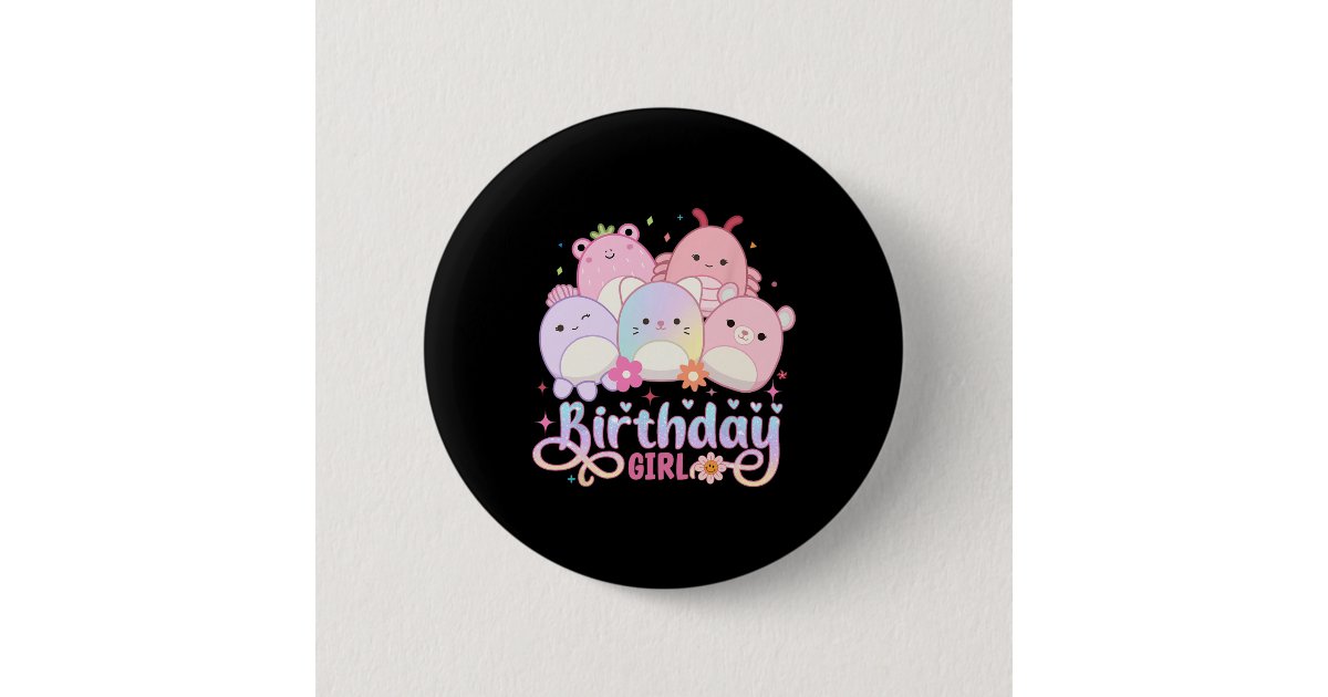 Birthday Girl Squish Squad Mallow Girls Cute Kids Button | Zazzle