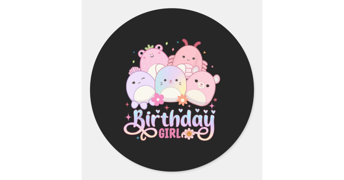 Birthday Girl Squish Squad Mallow Girls Cute Kids Classic Round Sticker ...