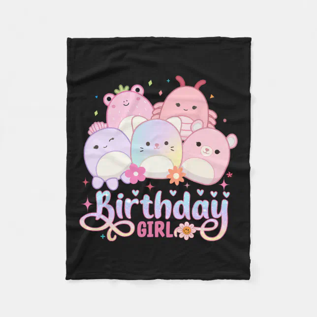 Birthday Girl Squish Squad Mallow Girls Cute Kids Fleece Blanket | Zazzle