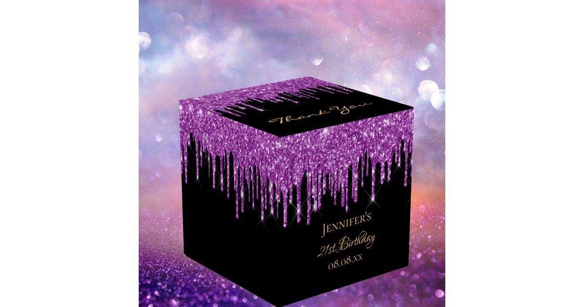 Birthday glitter black purple sparkle monogram favor boxes | Zazzle