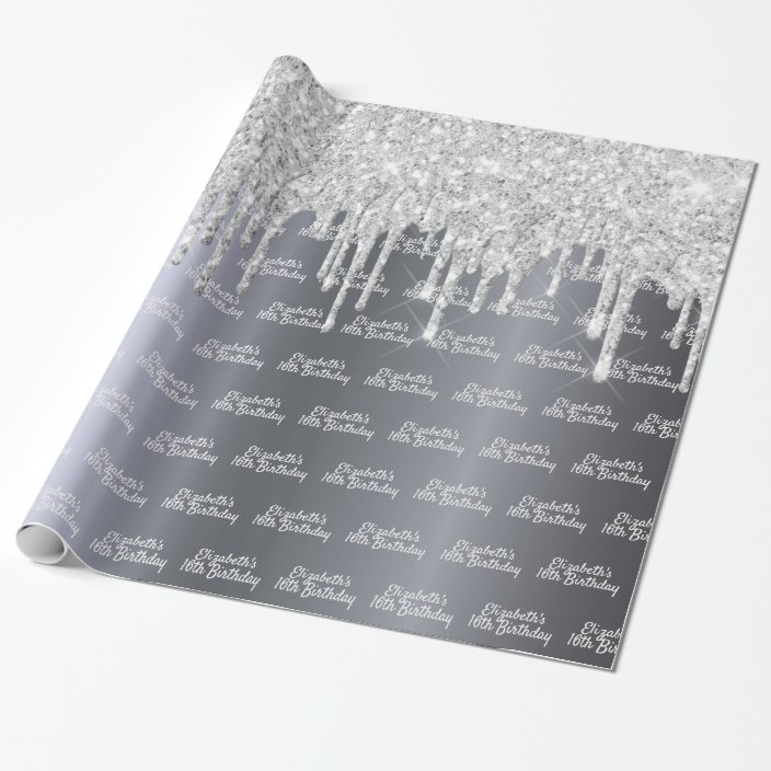 Birthday glitter silver sparkle foil monogram wrapping paper | Zazzle.com