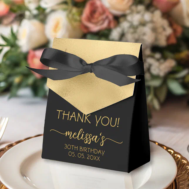 Birthday Gold Foil Monogram Script Thank You Favor Boxes | Zazzle