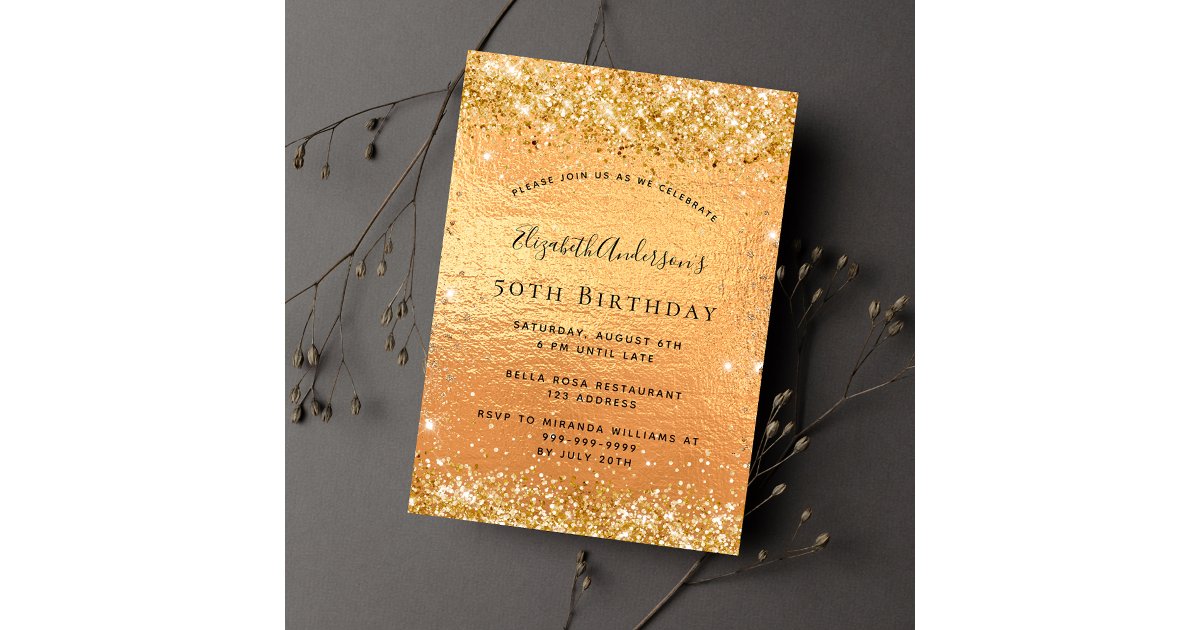 Birthday gold glitter glamorous invitation | Zazzle