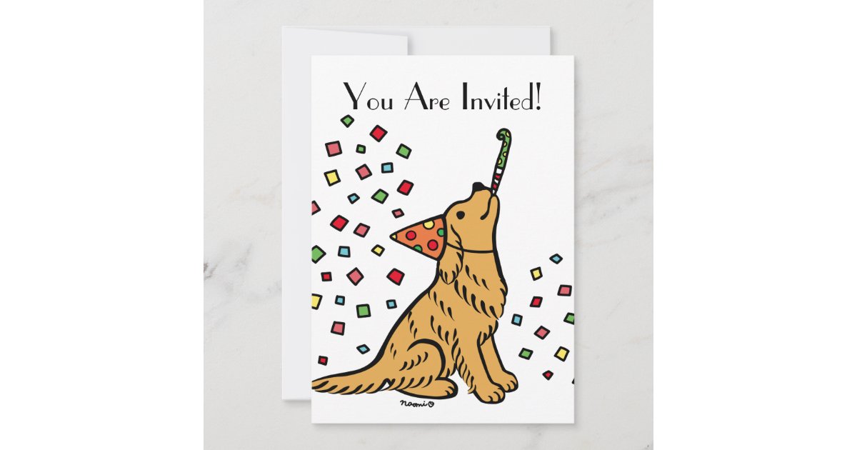 Birthday Golden Retriever Cartoon Invitations | Zazzle