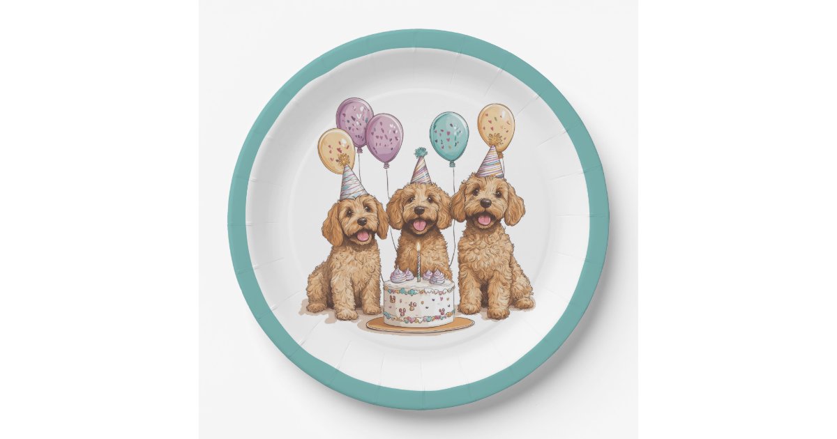 Birthday Goldendoodle Dogs Birthday Cake Paper Plates | Zazzle