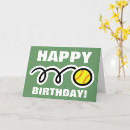 Birthday greeting card with yellow softball design | Zazzle