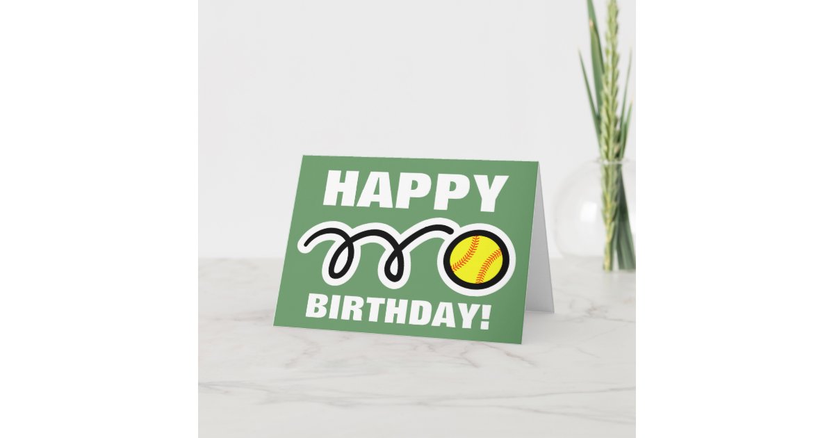 Birthday greeting card with yellow softball design | Zazzle