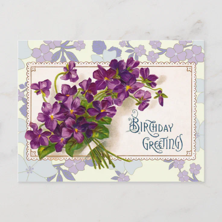 Birthday Greetings with Violets Postcard | Zazzle