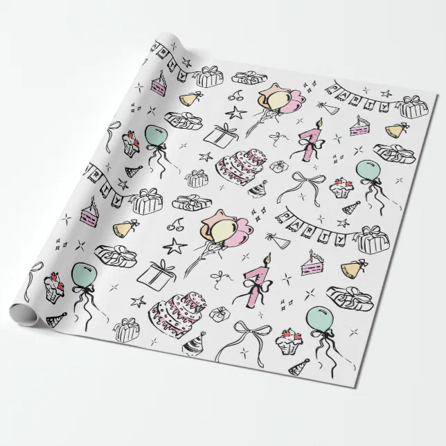 Birthday Hand Drawn Wrapping Paper | Zazzle