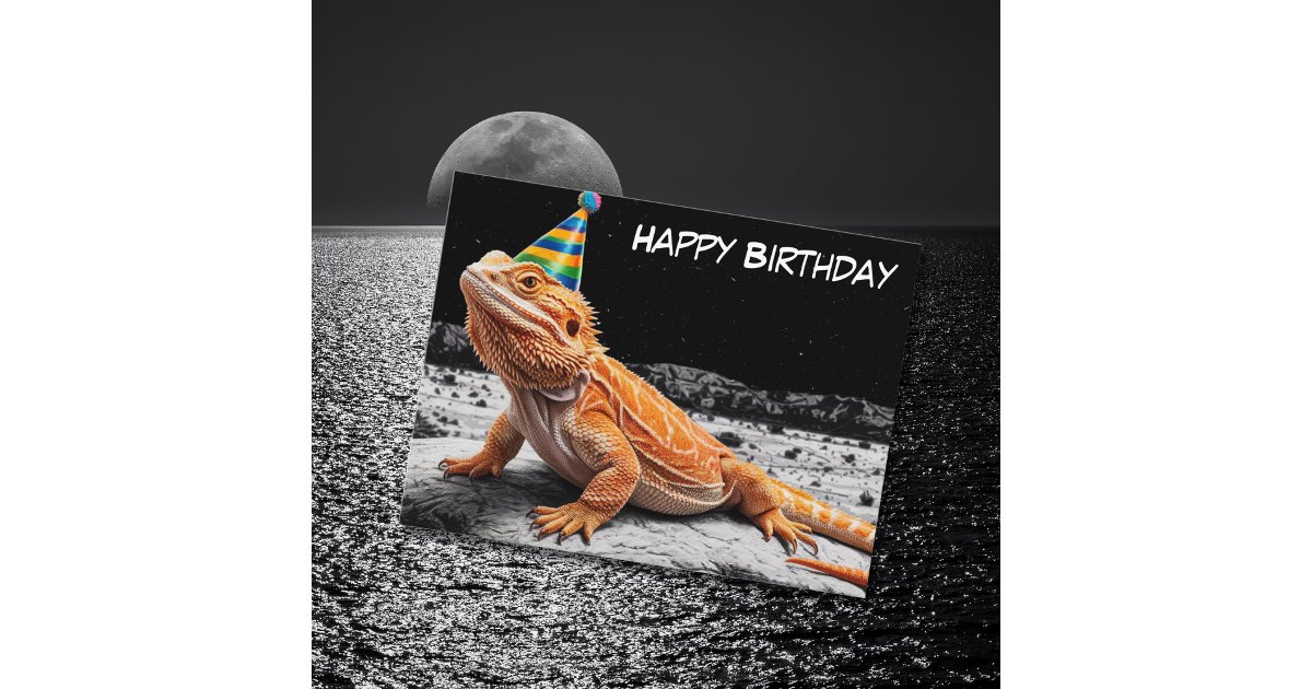 Birthday hat wearing bearded dragon birthday postcard | Zazzle