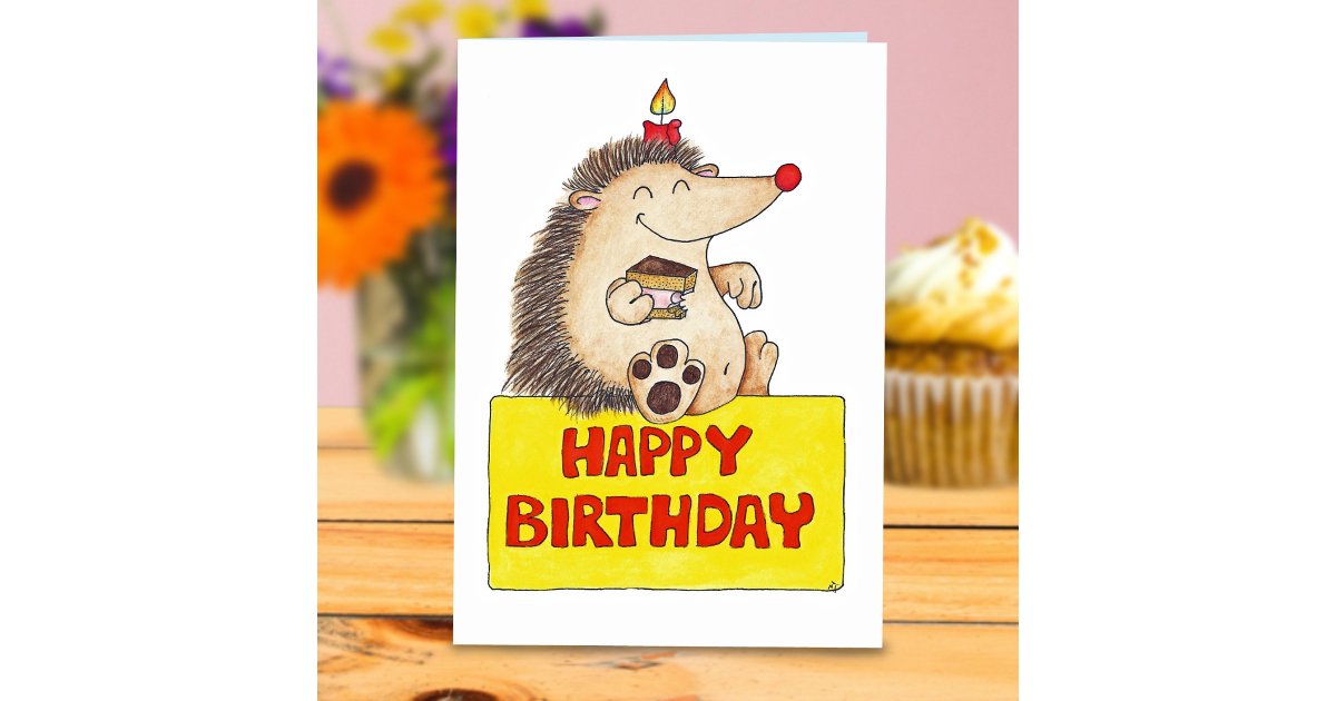 BIRTHDAY HEDGEHOG greeting card by Nicole Janes | Zazzle