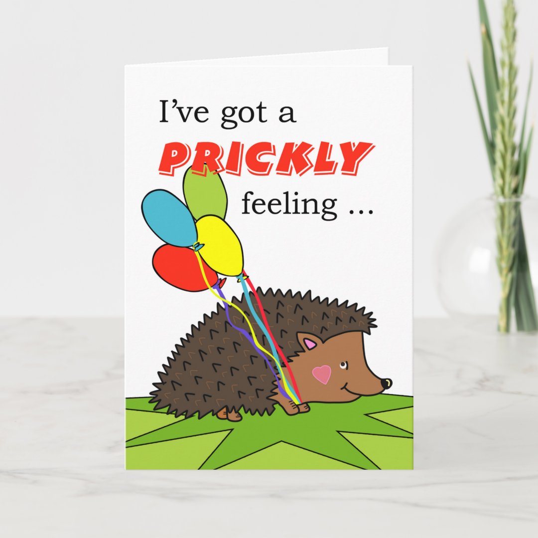Birthday, Hedgehog With Balloons, Prickly Feeling Card | Zazzle
