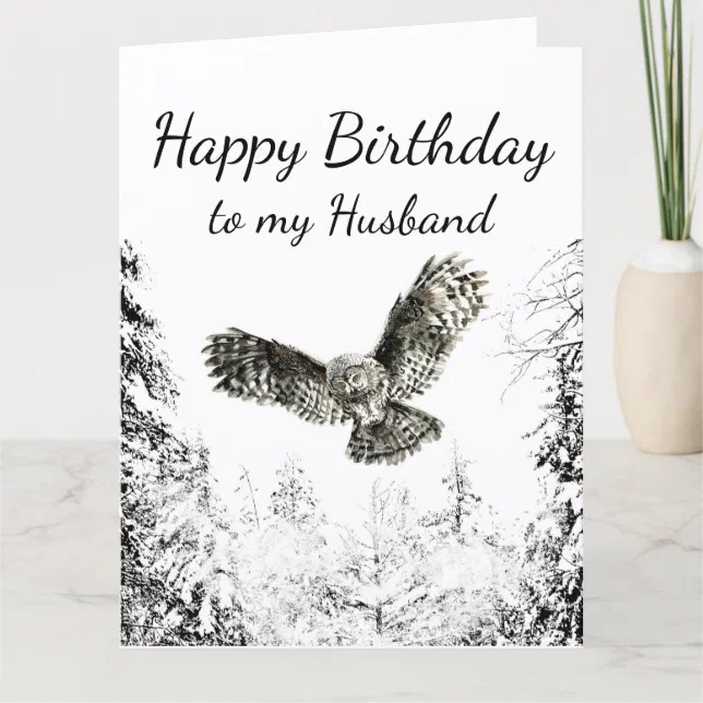 Birthday Husband Love Striking Owl Bird Nature Art Thank You Card | Zazzle