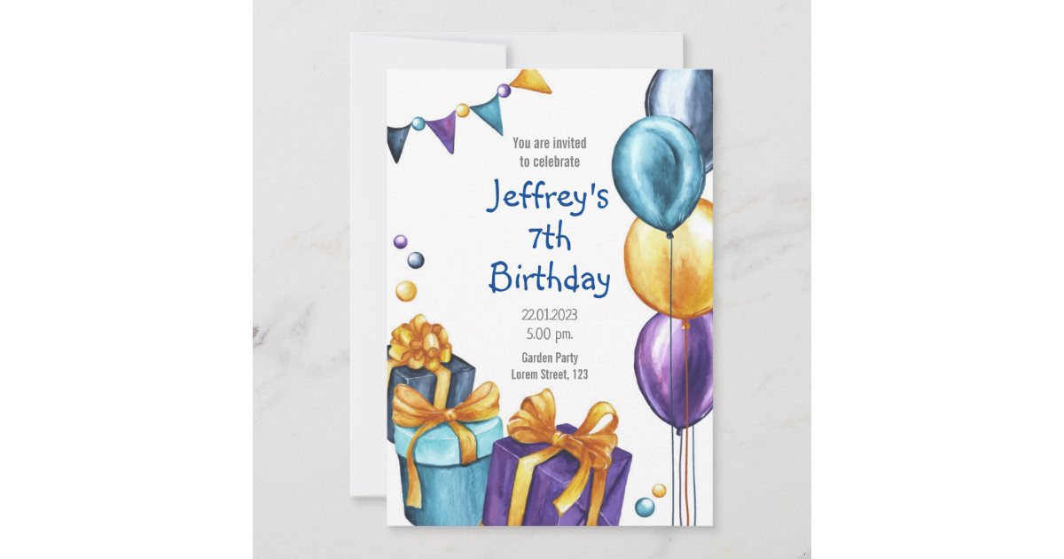 Birthday invation with ballons and gift invitation | Zazzle