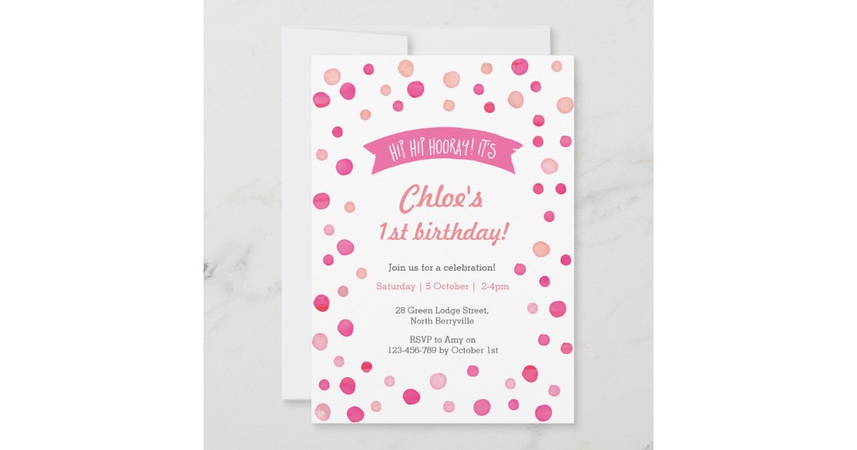 Birthday Invitation | Pink confetti spots | Zazzle