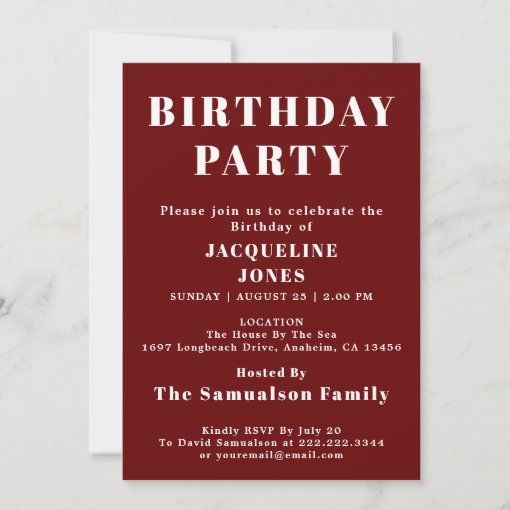 Birthday Invitation Red And White | Zazzle