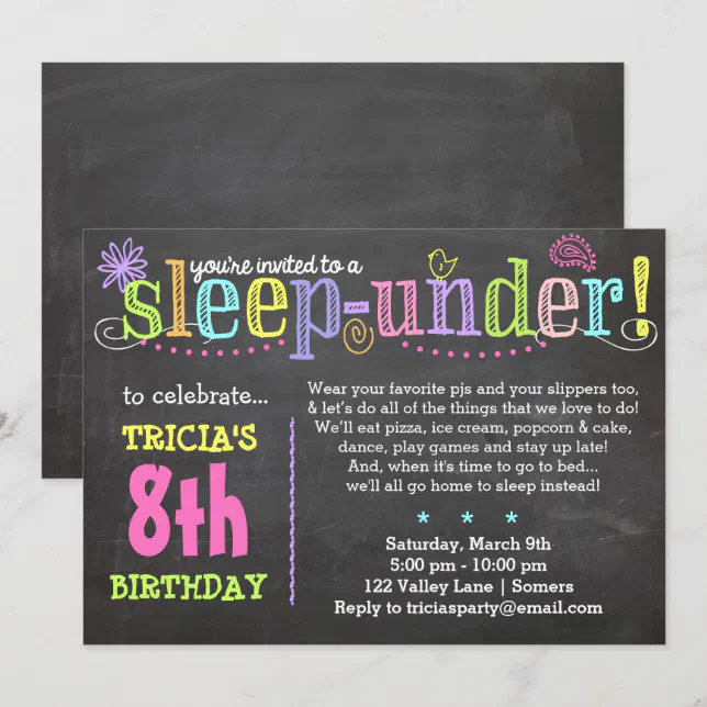 Birthday Invitation Sleep-Under Party, Neon | Zazzle