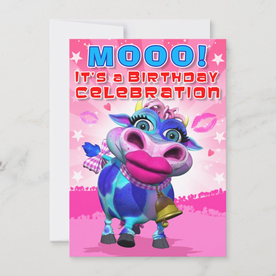 Birthday Invite- Kiss Moo (The GiggleBellies) Invitation | Zazzle