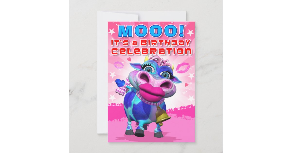 Birthday Invite- Kiss Moo (The GiggleBellies) Invitation | Zazzle