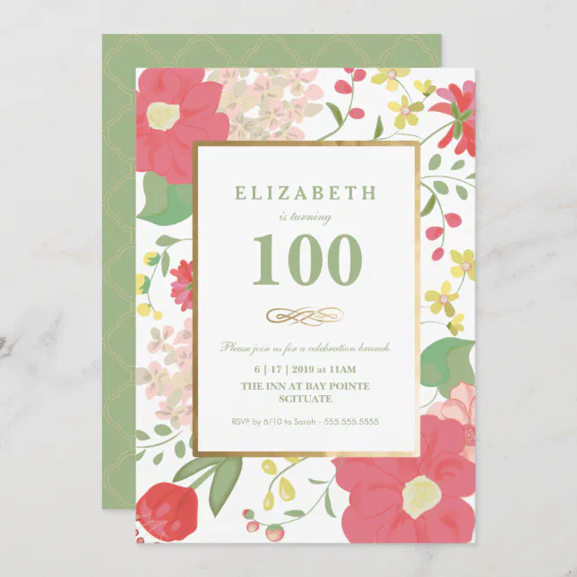 Birthday Invite, Milestone - Gold, Elegant Floral Invitation | Zazzle