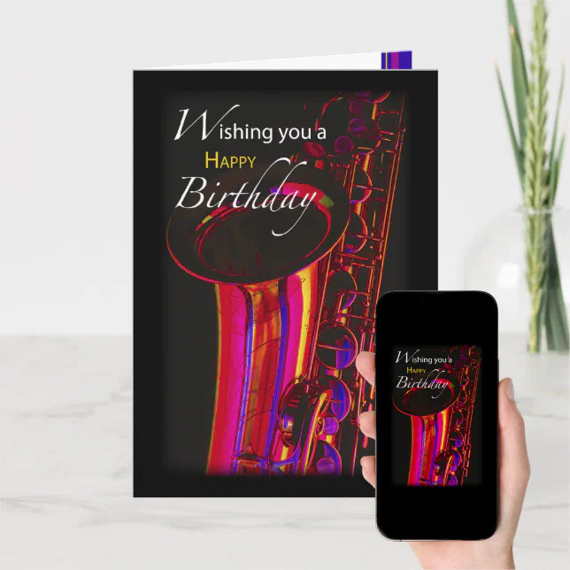 Birthday Jazz, Saxophone Card | Zazzle