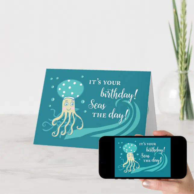 Birthday Jellyfish in Sea Card | Zazzle