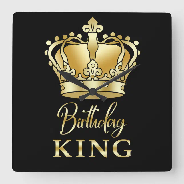 Birthday King Gold Crown Royal Queen Luxury Square Wall Clock | Zazzle