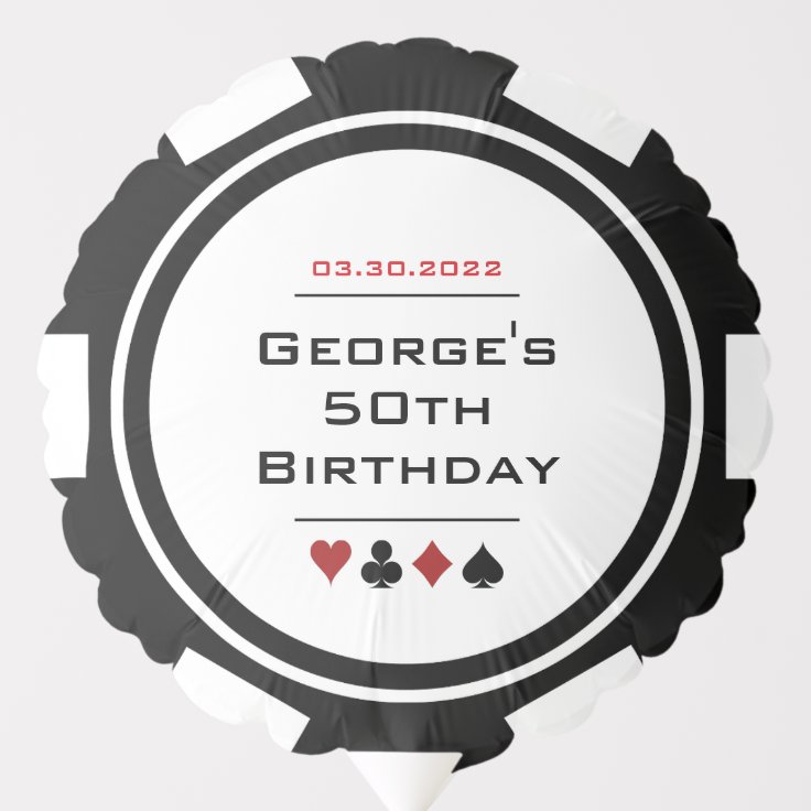 Birthday Las Vegas Black White Red Poker Chip Balloon | Zazzle