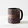 Birthday leopard pattern brown black name age mug | Zazzle