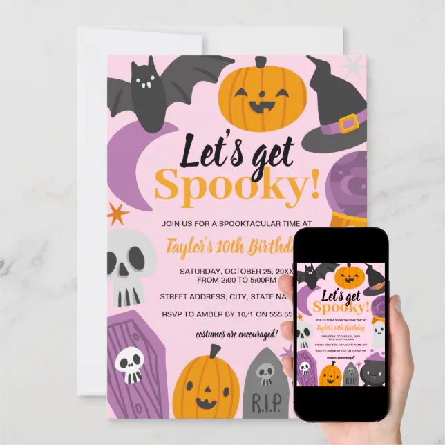 Birthday Let's Get Spooky Halloween Party Invitation | Zazzle