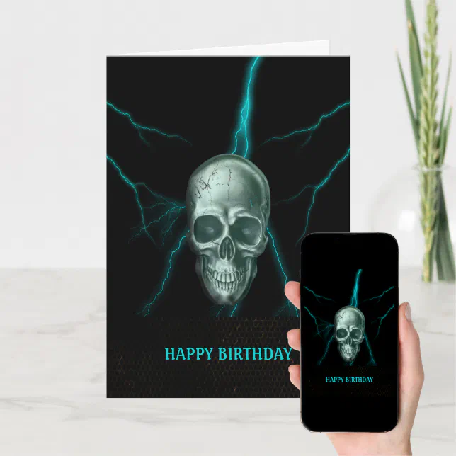 Birthday Lightning Skull Card | Zazzle
