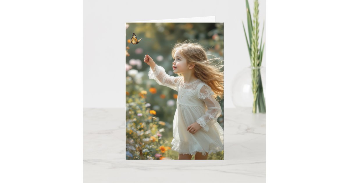 Birthday Little Girl Chasing a Monarch Butterfly Card | Zazzle