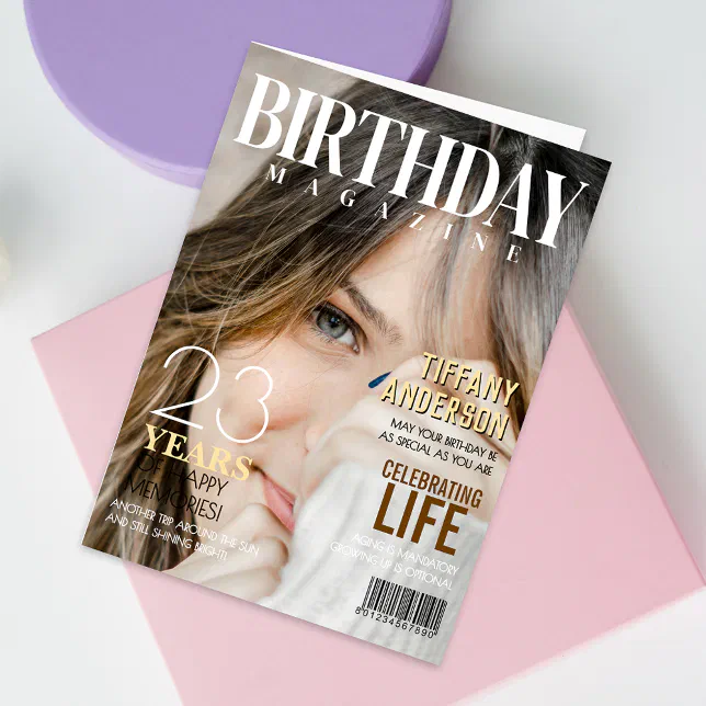 Birthday Magazine Cover Photo Card | Zazzle