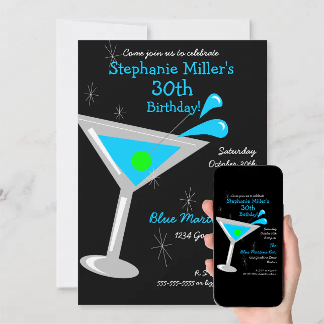 Birthday Martini Cocktail Invitation | Zazzle