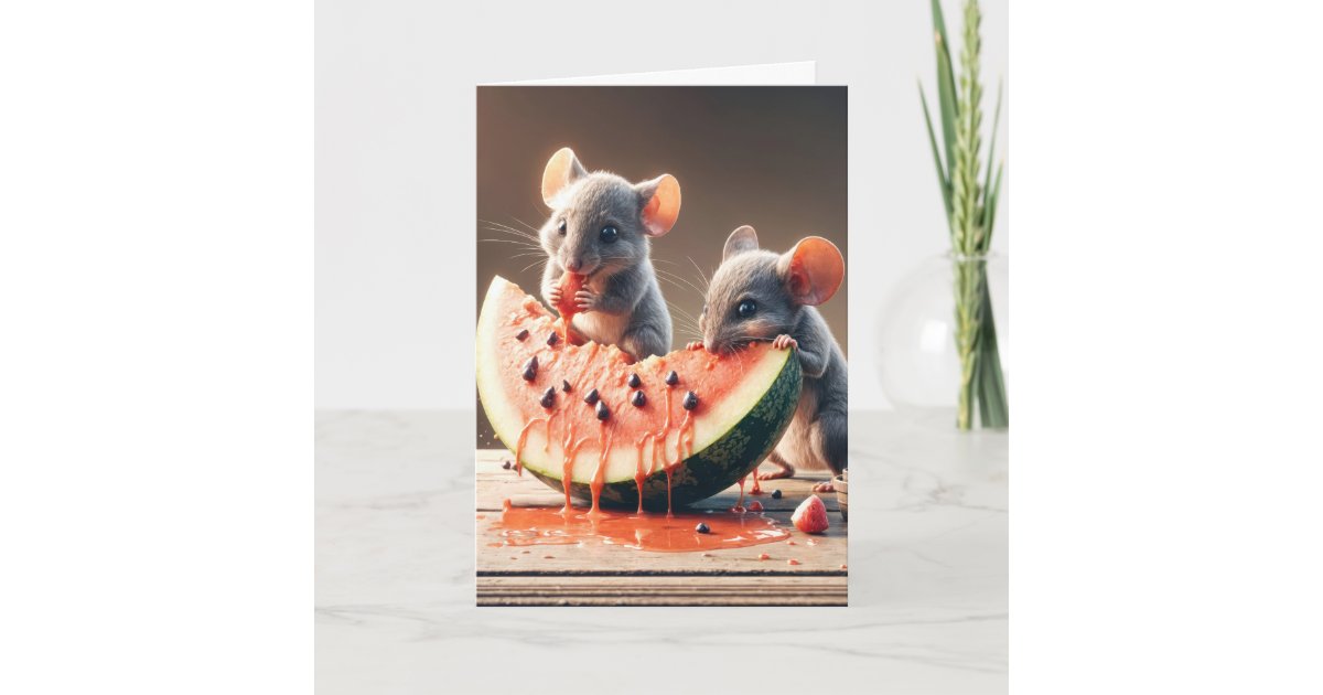 Birthday Mice Eating Watermelon Card | Zazzle