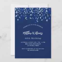 Birthday navy blue confetti men guy party invitation | Zazzle