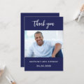 Birthday navy blue photo thank you card | Zazzle