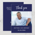 Birthday navy blue photo thank you card | Zazzle