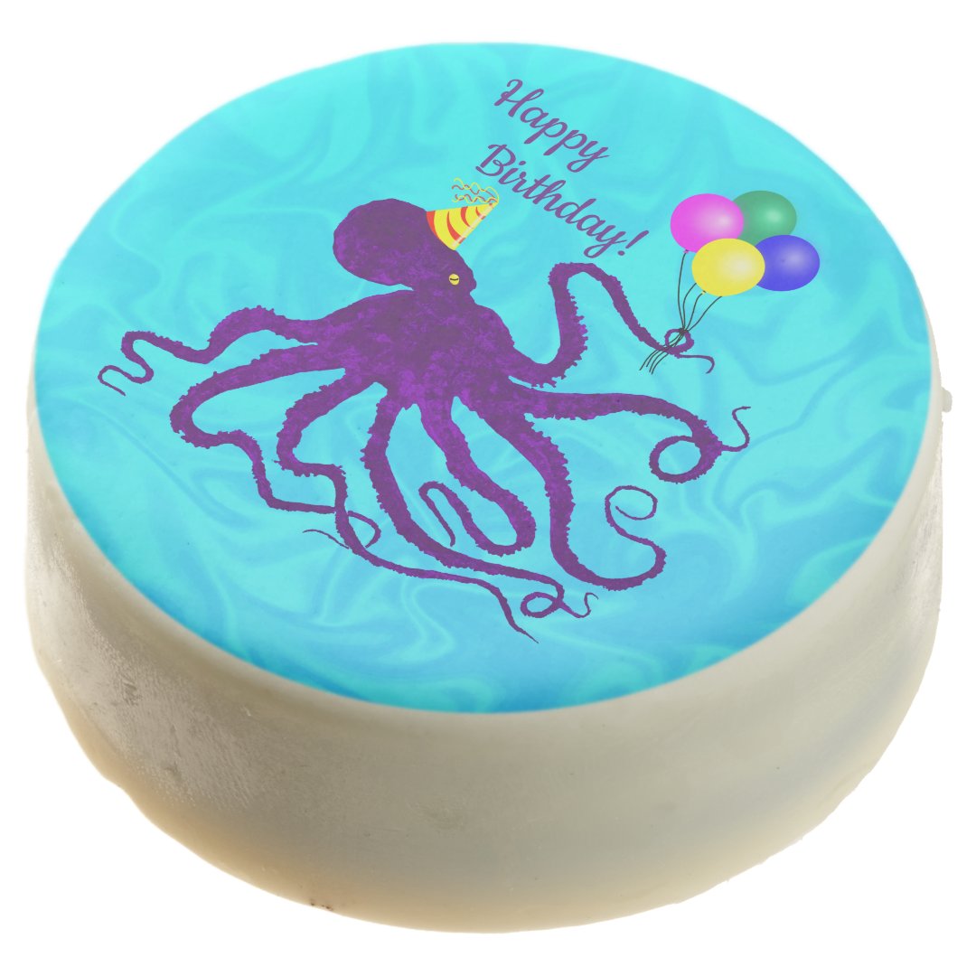 Birthday Octopus on Blue - Chocolate Dipped Oreo | Zazzle