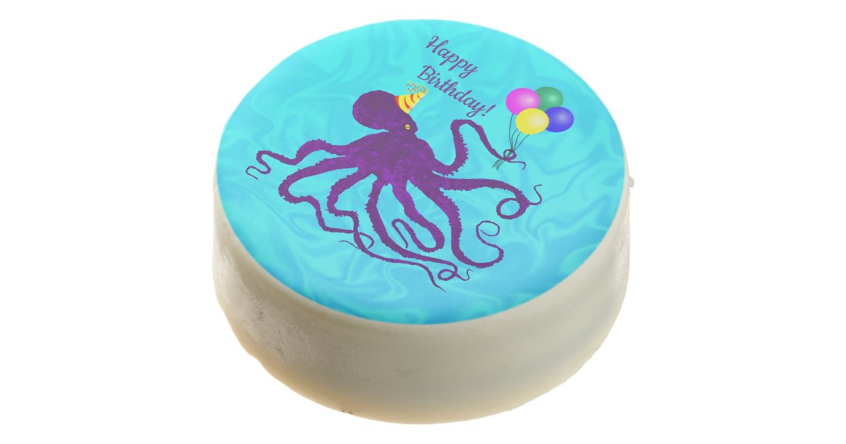 Birthday Octopus on Blue - Chocolate Dipped Oreo | Zazzle