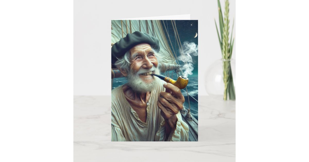 Birthday Old Seaman Smoking a Pipe Card | Zazzle