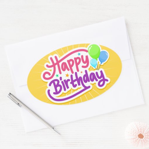 BIRTHDAY OVAL STICKER | Zazzle