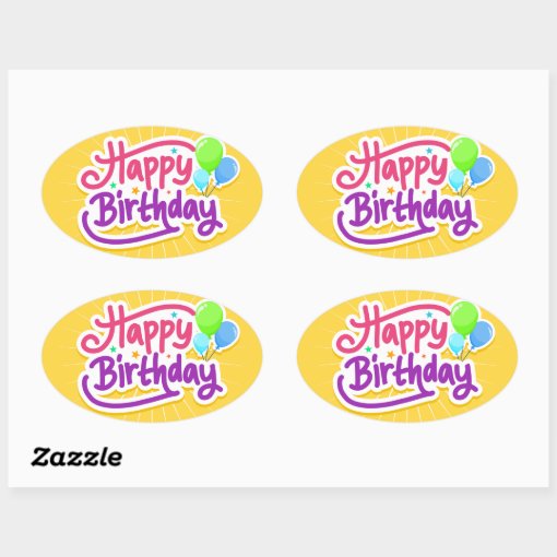 BIRTHDAY OVAL STICKER | Zazzle