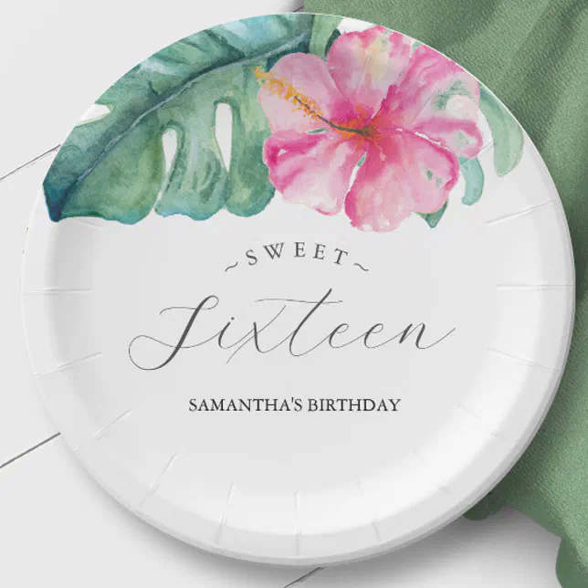 Birthday Paper Plates Sweet 16 Tropical | Zazzle