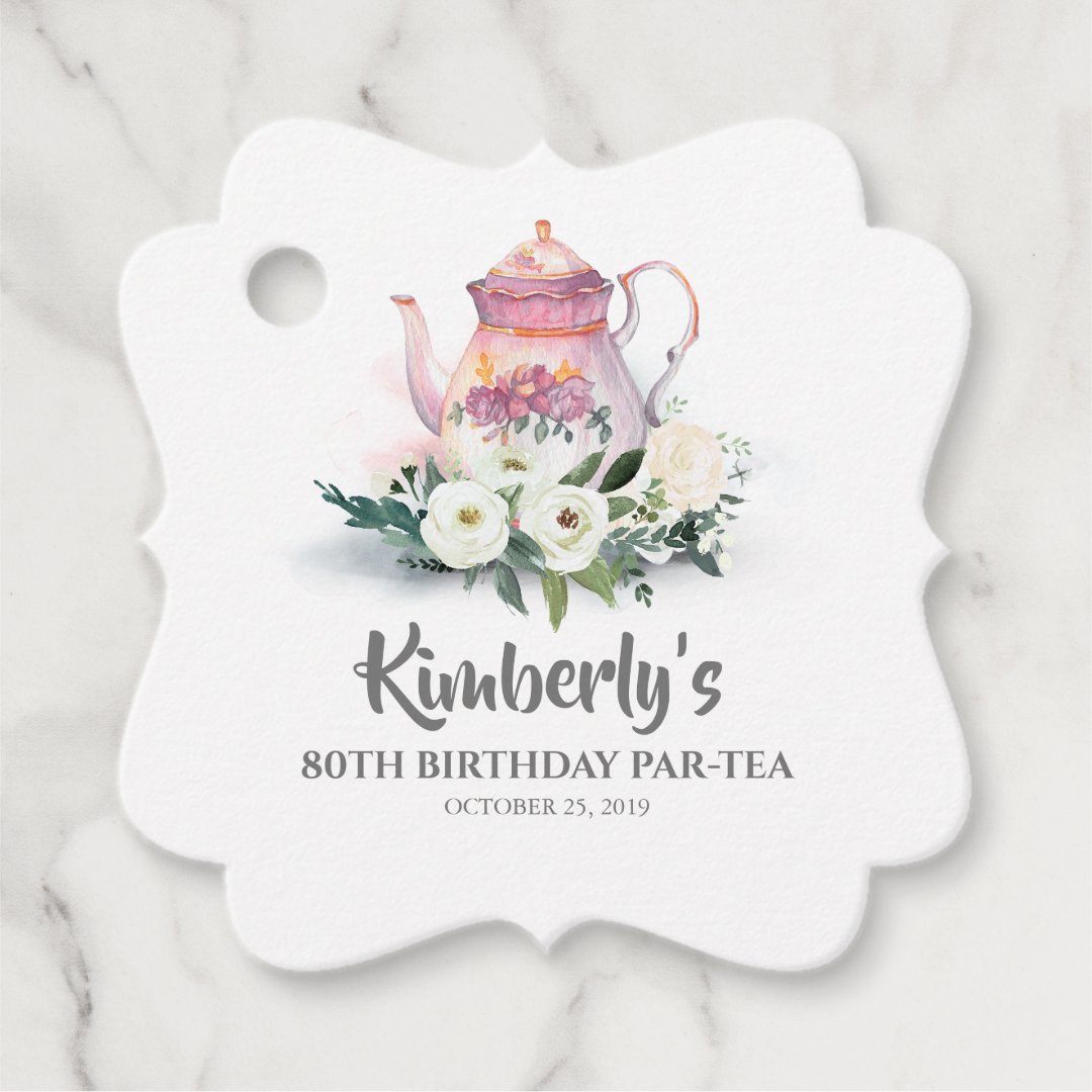 Birthday Par-Tea Floral Teapot Favor Tags | Zazzle