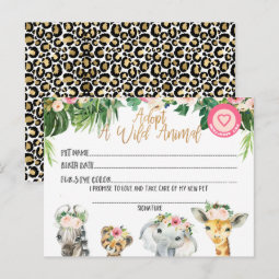 Birthday Party Adopt A Wild Animal Certificate Postcard | Zazzle